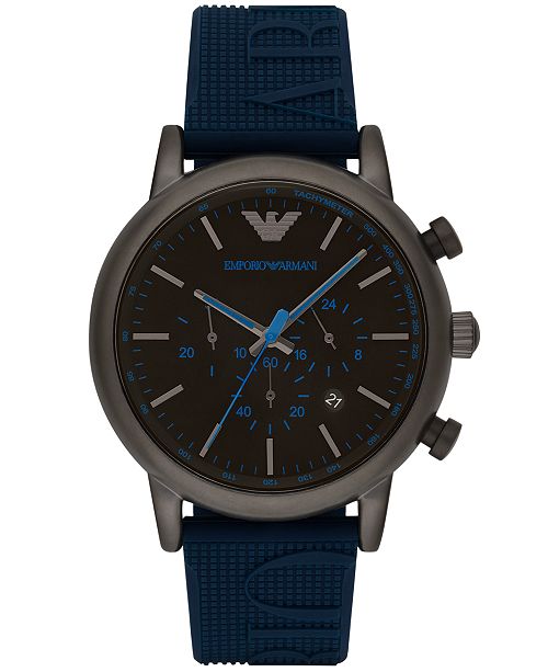 Emporio Armani Men's Chronograph Blue Silicone Strap Watch 46mm AR11023 ...