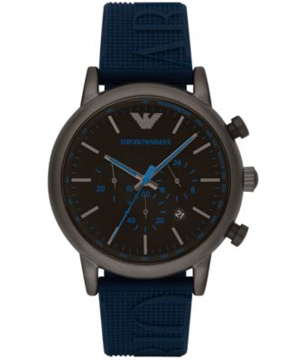 Emporio Armani Men's Chronograph Blue Silicone Strap Watch 46mm AR11023 ...