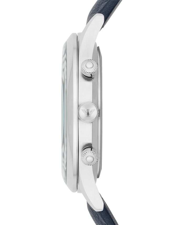 Emporio Armani Men's Chronograph Blue Leather Strap Watch 43mm AR11018 ...