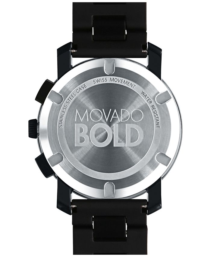 Movado Men's Swiss Chronograph Bold Large Black Polyurethane Bracelet ...