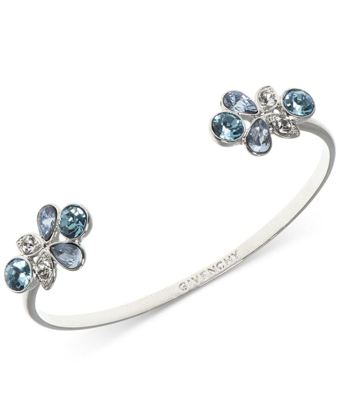 Givenchy Silver-Tone Blue Crystal Cluster Cuff Bracelet - Macy's