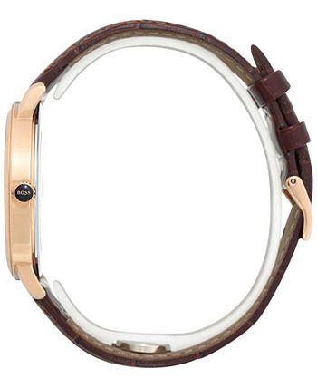 BOSS Hugo Boss Men's Tradition Dark Brown Leather Strap Watch 40mm ...