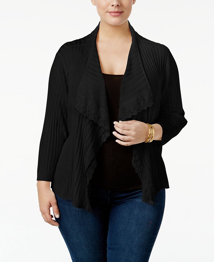 Love Scarlett Plus Size Lace-Trim Ribbed Cardigan - Macy's