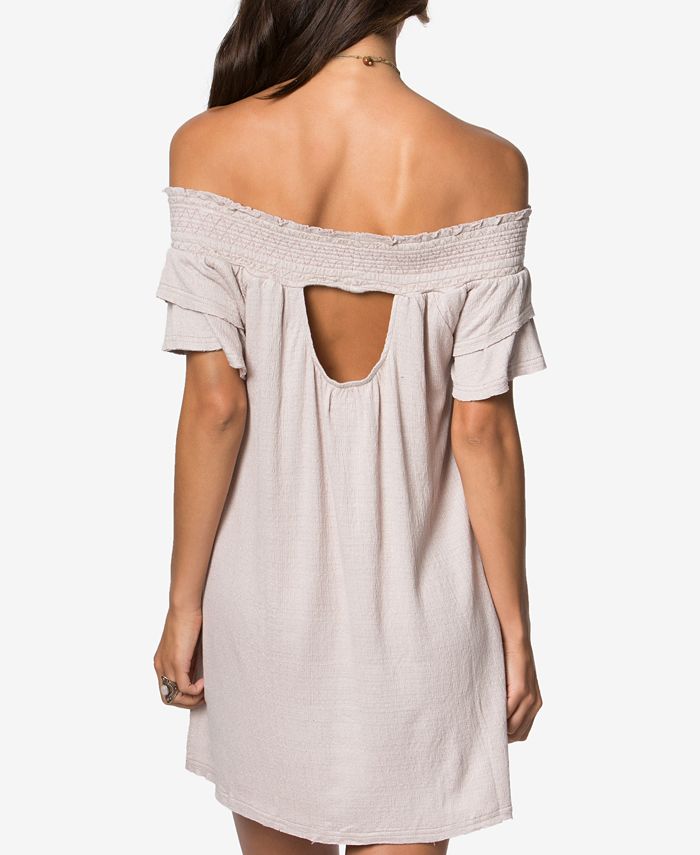 O'Neill Juniors' Off-The-Shoulder Raw-Edge Shift Dress - Macy's