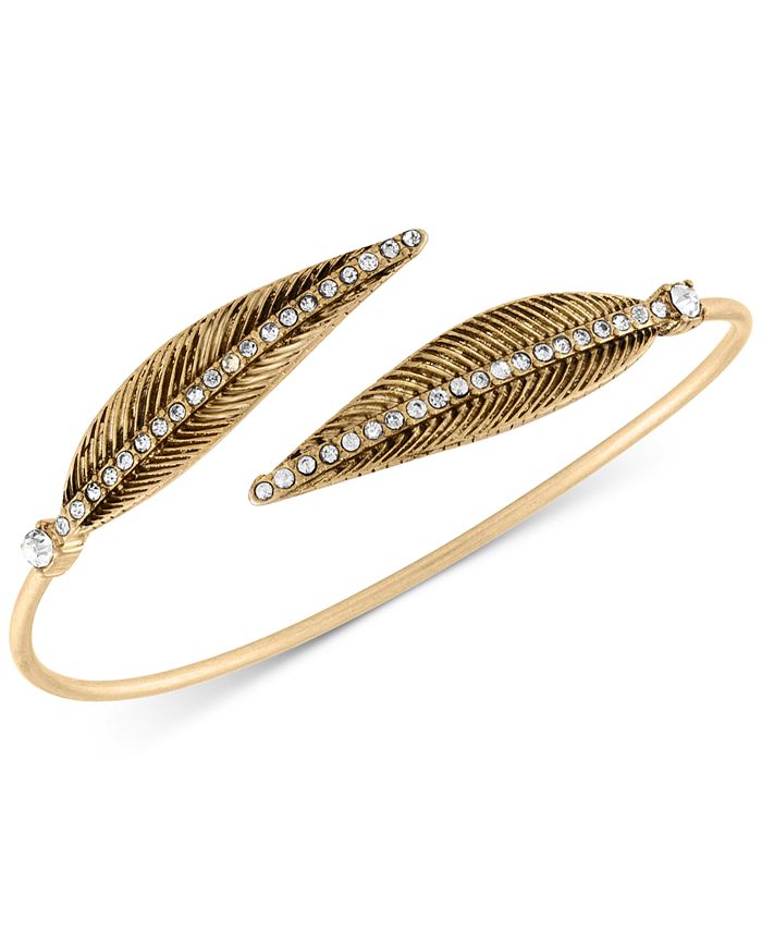 RACHEL Rachel Roy Gold-Tone Pavé Feather Bangle Bracelet - Macy's