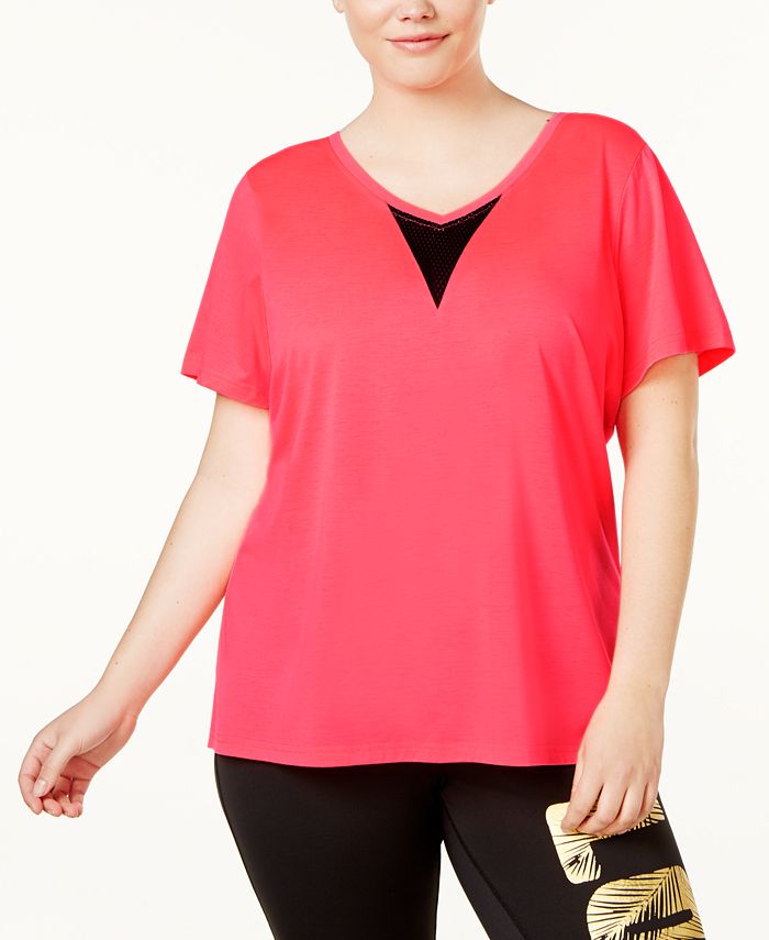 Material Girl Active Plus Size Open-Back V-Neck Top, Created for Macy's ...