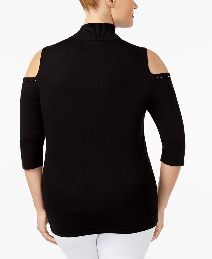 Belldini Plus Size Embellished Cold-Shoulder Cardigan - Macy's