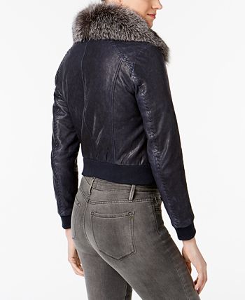 Andrew Marc Fox-Fur Collar Leather Moto Jacket - Macy's