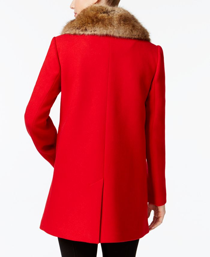 kate spade new york Faux-Fur-Collar Wool-Blend Peacoat - Macy's
