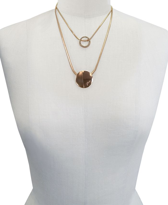GUESS Rose Gold-Tone 2-Pc. Set Pavé Pendant Necklaces - Macy's