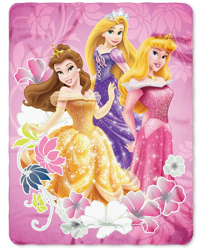 Disney Princess "Shining Flowers" 45" x 60" Plush Throw - Macy's