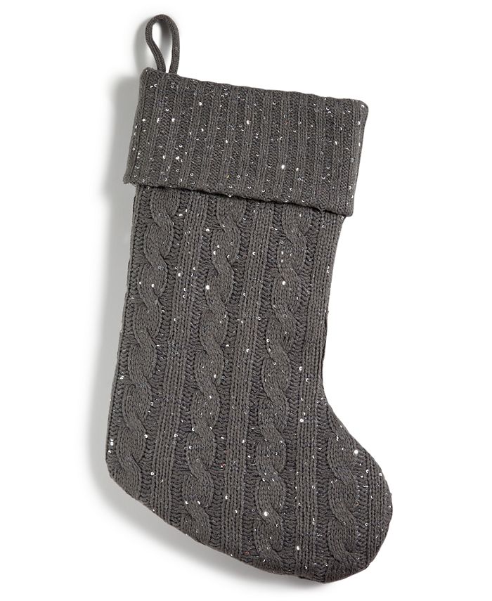 Holiday Lane Gray Knit Stocking With Sequins, Created for Macy's - Macy's