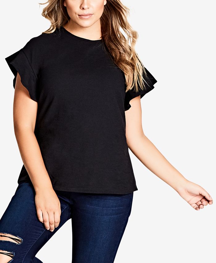 City Chic Trendy Plus Size Ruffle-Sleeve Top - Macy's