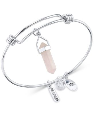 Unwritten Rose Quartz Crystal Charm Bangle Bracelet in Stainless Steel ...