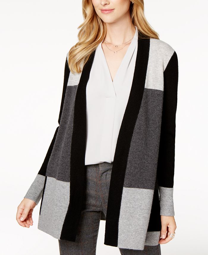 Charter Club Petite Cashmere Colorblocked Cardigan, Created for Macy's ...