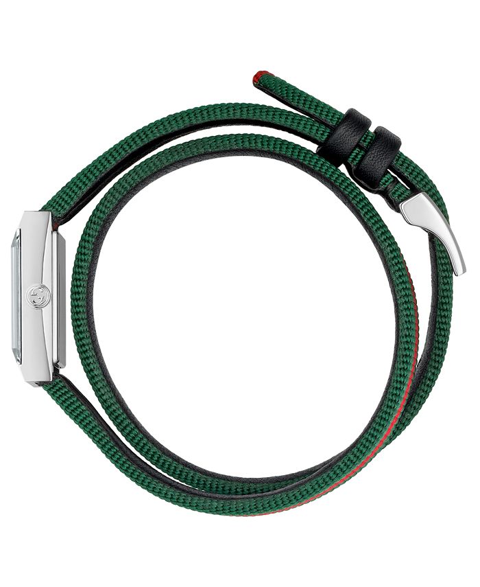 Gucci Women's Swiss G-Frame Green-Red-Green Nylon Strap Watch 14x25mm ...