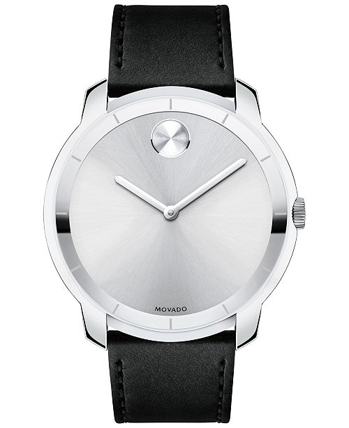 Movado Men's Swiss Bold Black Leather Strap Watch 44mm & Reviews ...