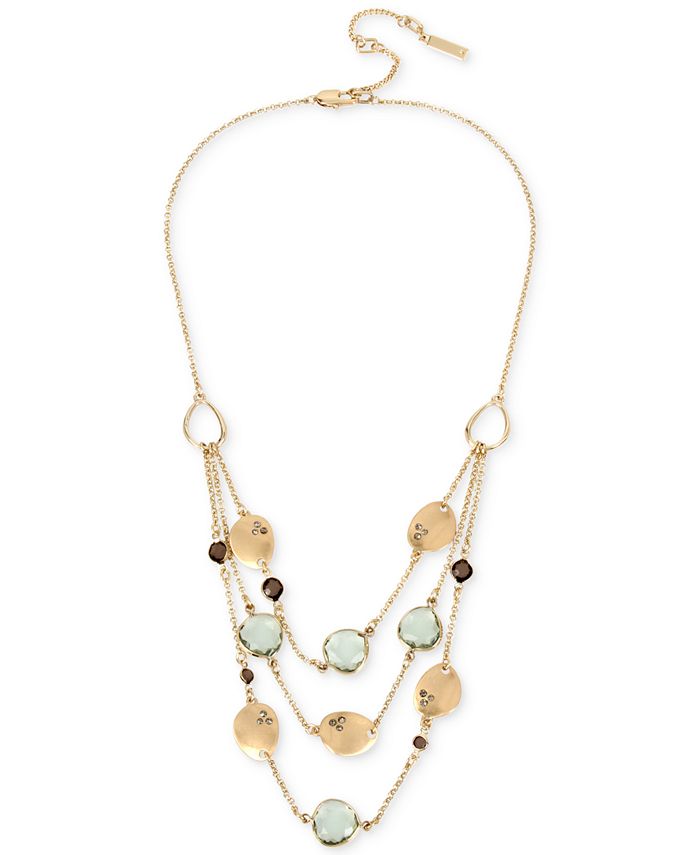 Kenneth Cole New York Gold-Tone Pavé Multi-Stone Multi-Row Necklace ...