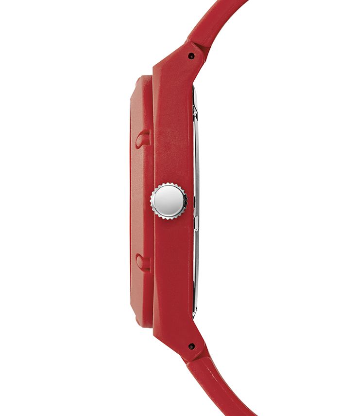 GUESS Iconic Logo Red Silicone Strap Watch 42mm - Macy's