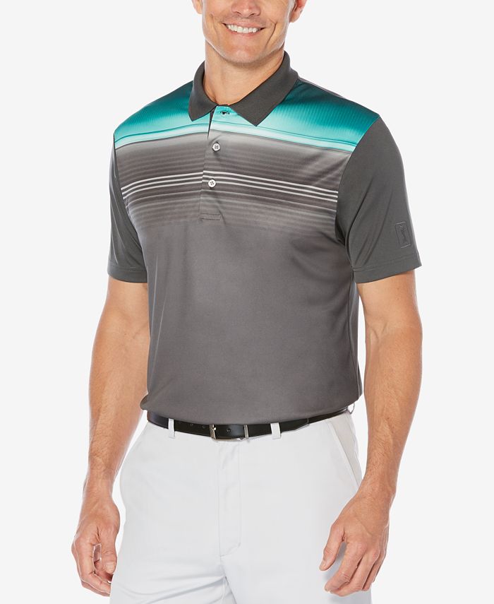 PGA TOUR Men's Slim Fit Heathered Colorblocked Polo - Macy's