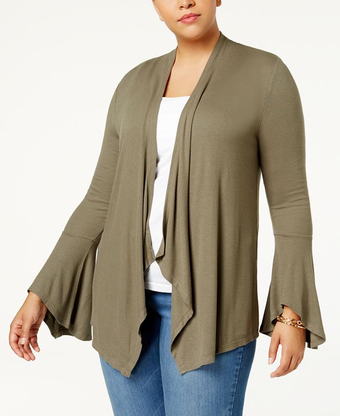 INC International Concepts I.N.C. Plus Size Ribbed Bell-Sleeve Cardigan ...