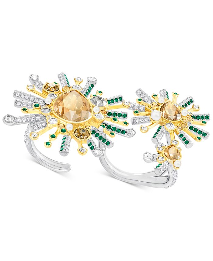 Swarovski Silver-Tone Multicolor Crystal Double Ring - Macy's