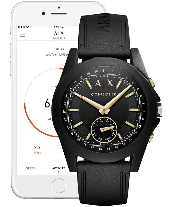 A|X Armani Exchange Men's Connected Black Silicone Strap Hybrid Smart ...