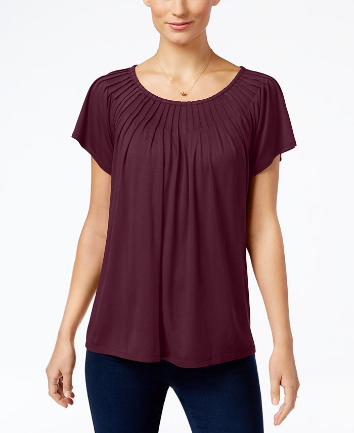 Style & Co Pleated-Neck Top, Created for Macy's - Macy's