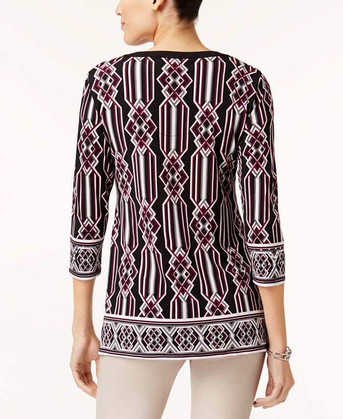 JM Collection Petite Printed Keyhole Tunic, Created for Macy's - Macy's