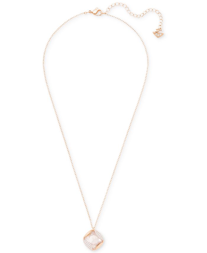 Swarovski Rose Gold-Tone Large Stone & Pavé Pendant Necklace - Macy's