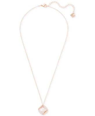 Swarovski Rose Gold-Tone Large Stone & Pavé Pendant Necklace - Macy's