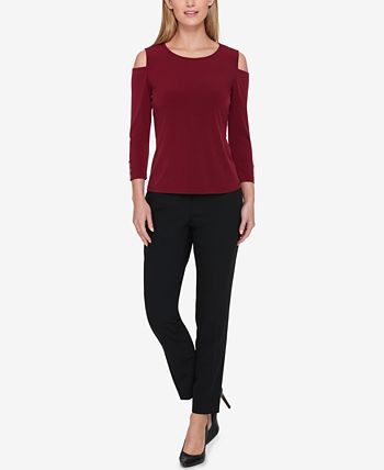 Tommy Hilfiger Cold-Shoulder Button-Sleeve Top - Macy's