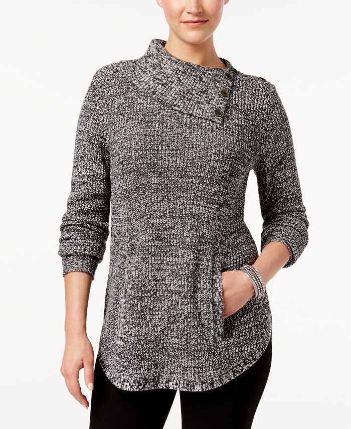 Style & Co Petite Button-Detail Envelope-Neck Sweater, Created for Macy ...