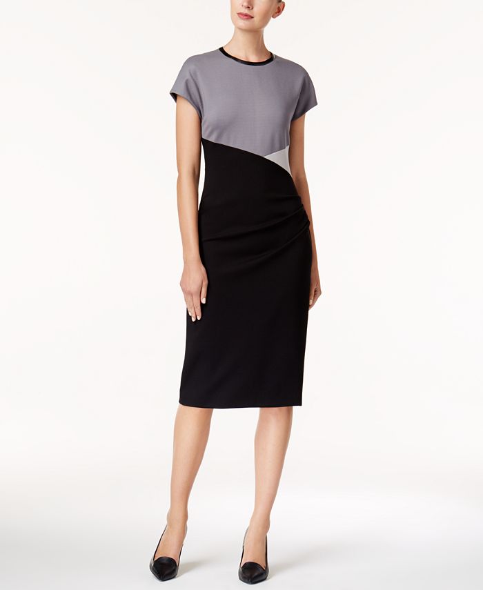Anne Klein Side-Drape Colorblocked Sheath Dress - Macy's