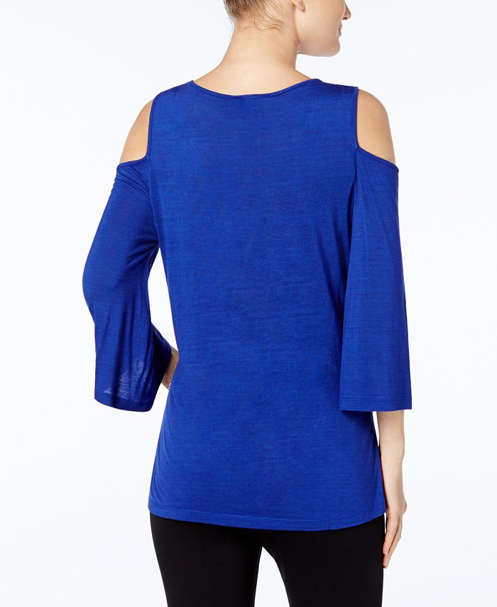 NY Collection Embroidered Cold-Shoulder Top - Macy's