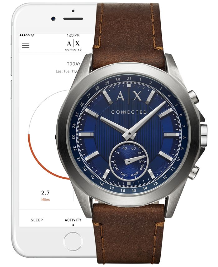Armani Exchange A|X Men's Connected Brown Leather Strap Hybrid Smart ...
