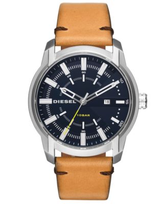 Diesel Men's Armbar Brown Leather Strap Watch 45mm - Macy's