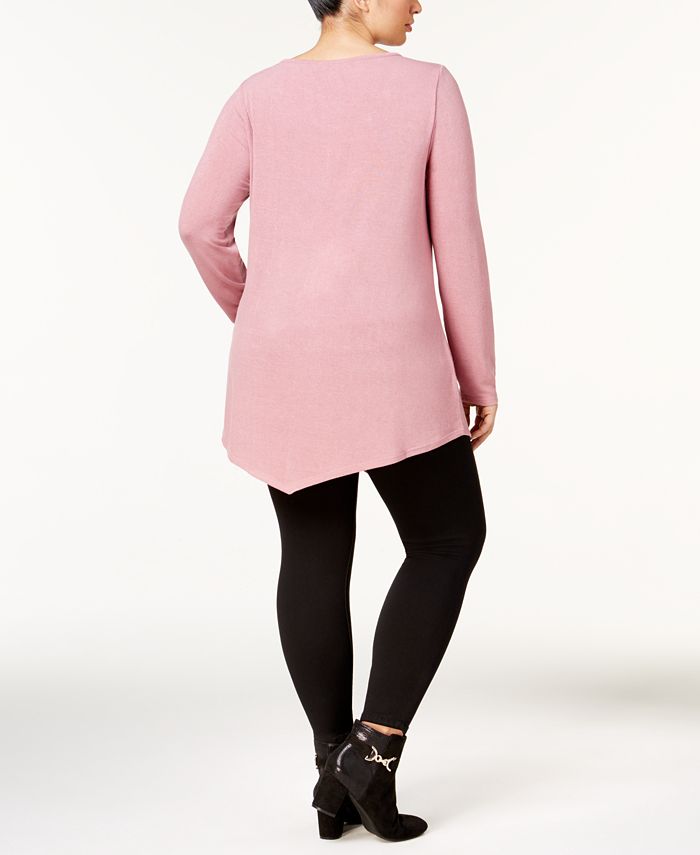 Belldini Plus Size Lace-Up V-Hem Tunic - Macy's