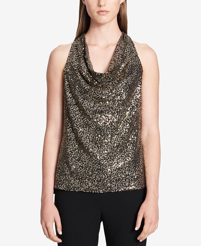 Calvin Klein Sequined Cowl-Neck Top - Macy's