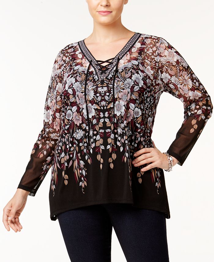 INC International Concepts I.N.C. Plus Size Lace-Up Tunic, Created for ...