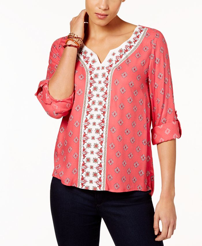 Style & Co Printed Notched-Neck Top, Created for Macy's - Macy's