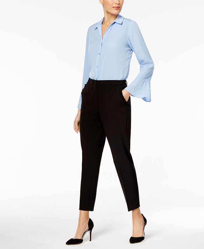 NY Collection Ruffled Straight-Leg Ankle Pants - Macy's