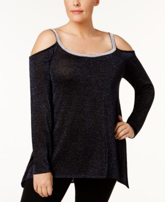 Belldini Plus Size Metallic-Knit Cold-Shoulder Tunic - Macy's