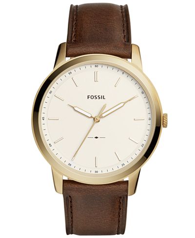 Fossil Men's Minimalist Brown Leather Strap Watch 44mm - Watches ...