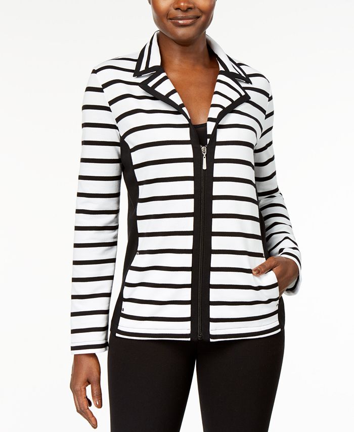 Karen Scott Petite Active Striped Knit Jacket, Created for Macy's - Macy's