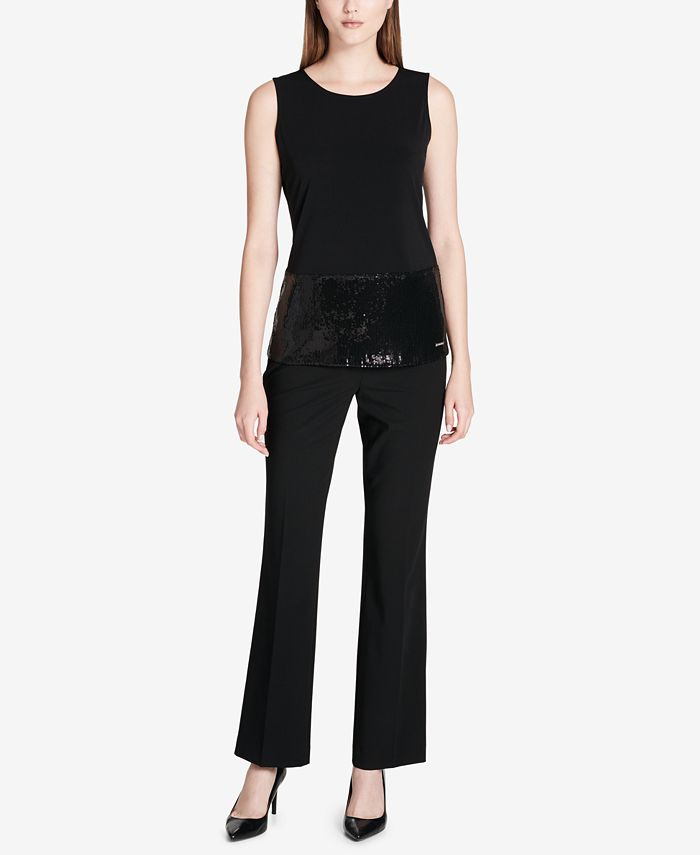 Calvin Klein Sequined-Hem Shell - Macy's