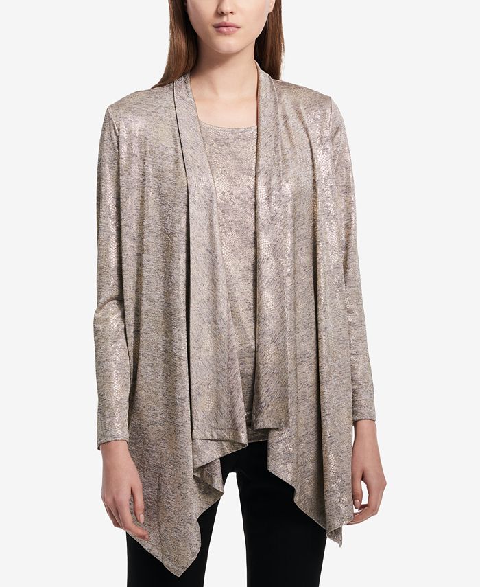 Calvin Klein Metallic Printed Flyaway Cardigan - Macy's