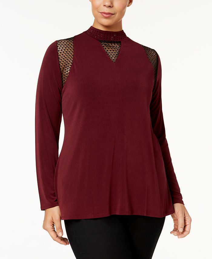 Belldini Plus Size Cold-Shoulder Illusion Keyhole Top - Macy's