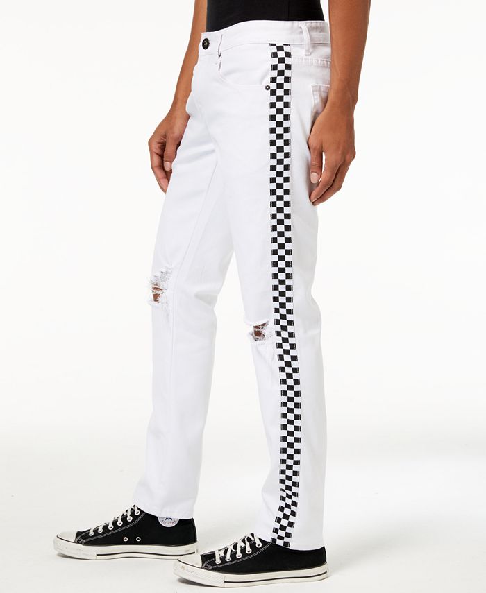 American Stitch Men's Straight-Fit Checker-Stripe Destroyed Jeans - Macy's