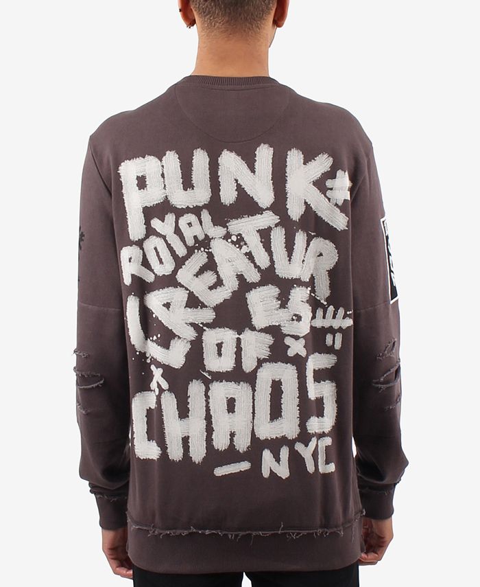 Punk Royal Men's Graphic-Print Patch Destroyed Sweater - Macy's